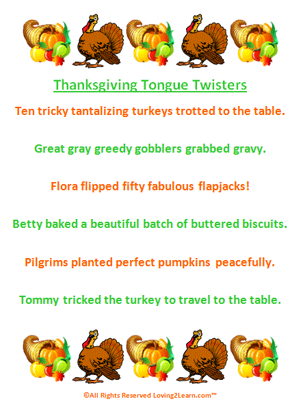 Thanksgiving for Kids: Thanksgiving Tongue Twisters & Video