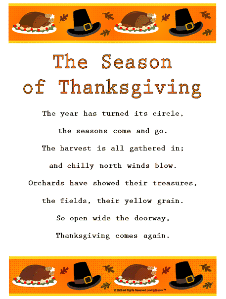 Thanksgiving Rhyme: Lyrics for "The Season of Thanksgiving" with a ...