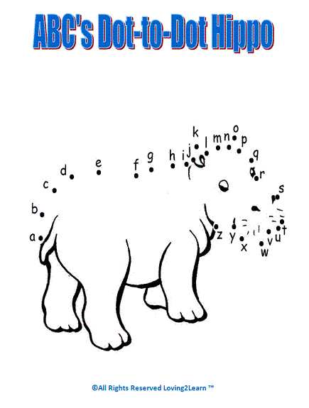 ABC’s Dot-to-Dot: Small Letters Hippo Printable and Learning Video